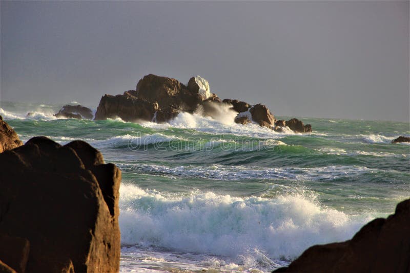 View of the Ocean Waves Hitting the Rocks. Stock Image - Image of beach ...