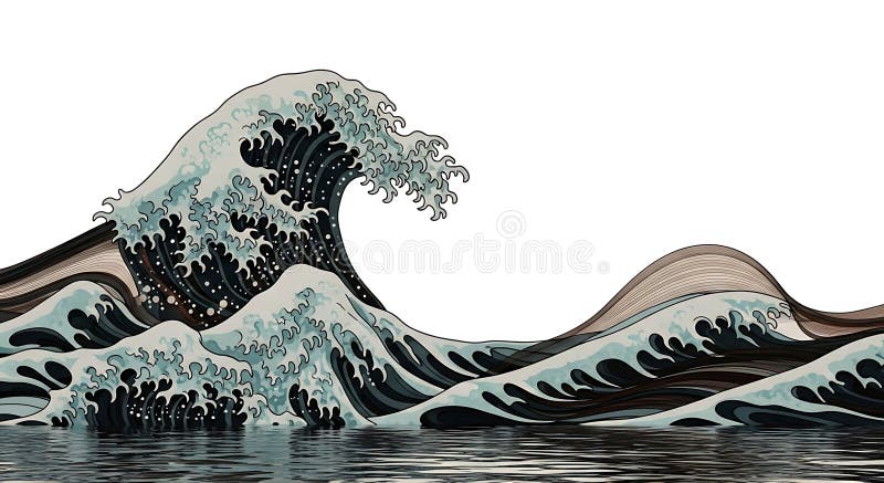 Hokusai Drawing Wave Outline Stock Photos - Free & Royalty-Free Stock ...