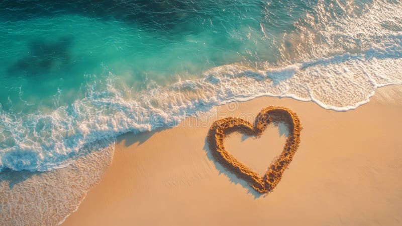 Ocean Waves Lap a Sandy Beach Heart Stock Illustration - Illustration ...