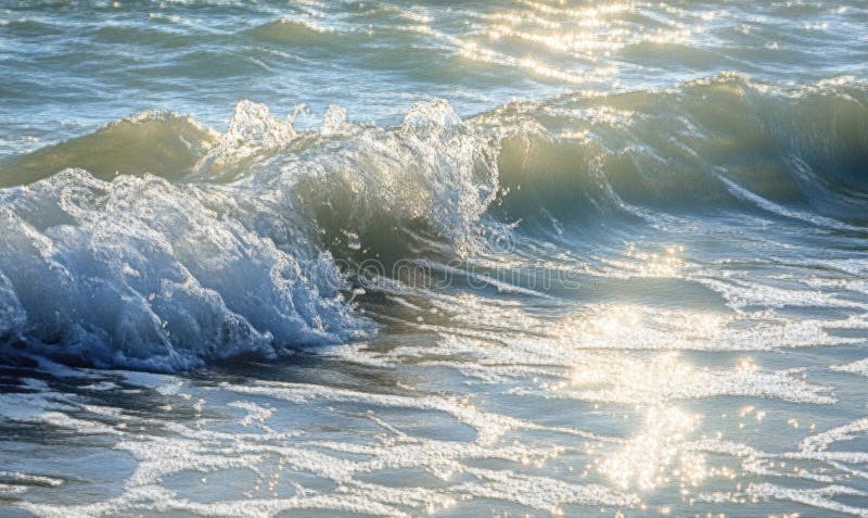 Ocean Waves with a Light Breeze, Sunlight Glinting Off the Surface ...