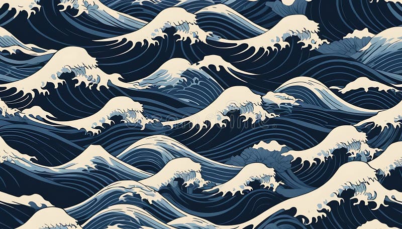 Ocean Waves Pattern with Blue and Cream Tones in a Style Stock ...