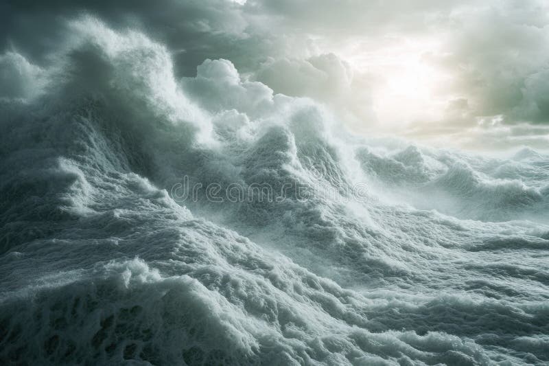 Powerful Ocean Waves Crash Under an Overcast Sky during a Stormy Sea ...