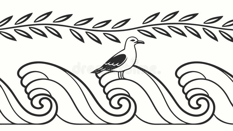 Ocean Waves and Seagull Border, Marine Life Decorative Element, Vector ...