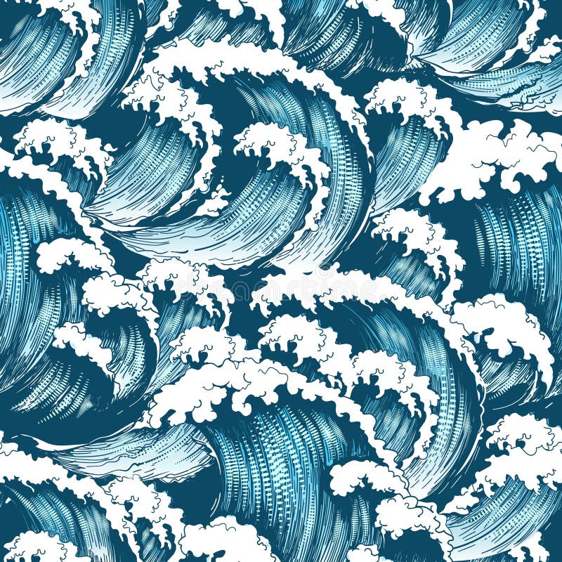 Ocean Waves Seamless Borders Stock Vector - Illustration of outline ...