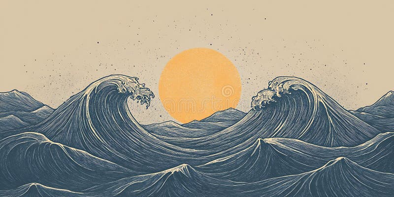 Ocean Waves Sunset Abstract Art Print Background Wallpaper Stock ...