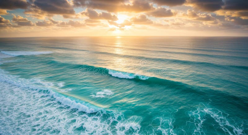 Ocean Waves at Sunset with Golden Light Stock Illustration ...