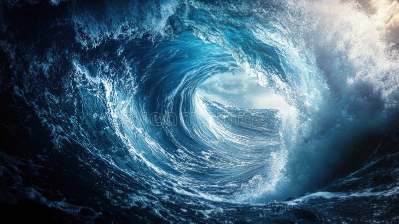 Ocean Waves Swirling Hypnotically in a Spiraling Motion, Capturing the ...