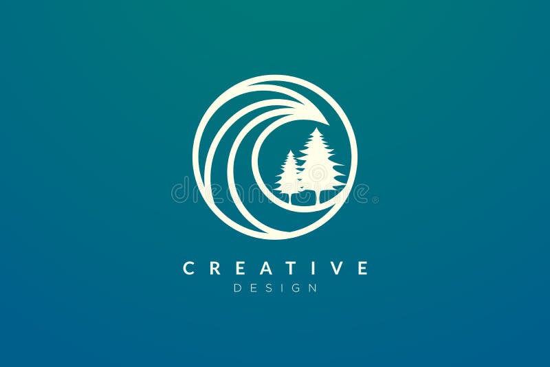 Ocean Waves and Trees in a Circle. Minimalistic and Simple Vector ...