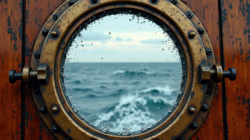 Ocean Waves Viewed through Nautical Ship Porthole Window on a Stormy ...