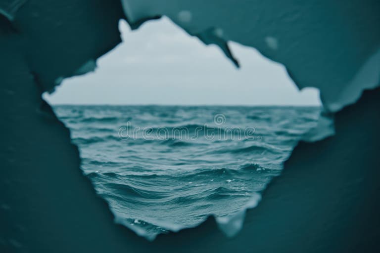 Ocean Waves Viewed through Torn Paper - Creative Perspective. Stock ...