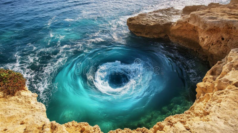 Ocean Whirlpool in Coastal Rock Formation Stock Illustration ...