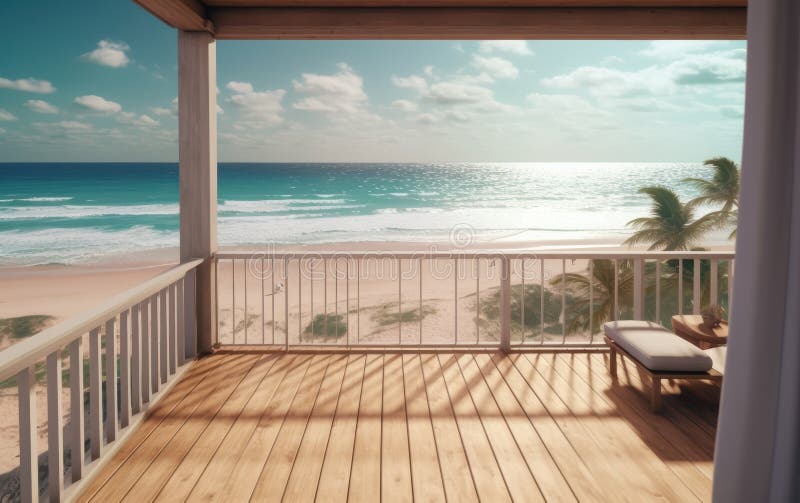 Oceanfront Balcony Paradise: Tranquil Beach View from a Luxurious Deck ...
