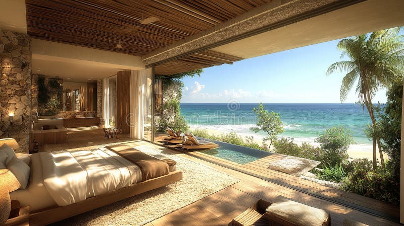 Oceanfront Bedroom Suite, Tropical Beach View, Luxury Resort Stock ...
