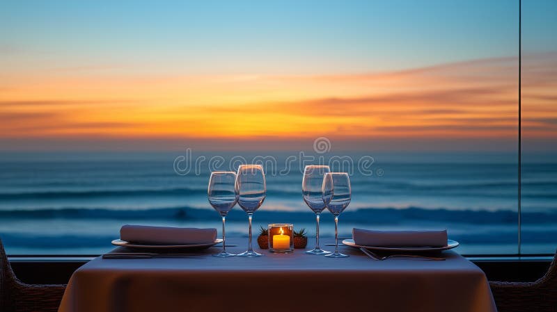 On the Oceanfront, an Elegantly Set Table for Two with a Stunning Ocean ...