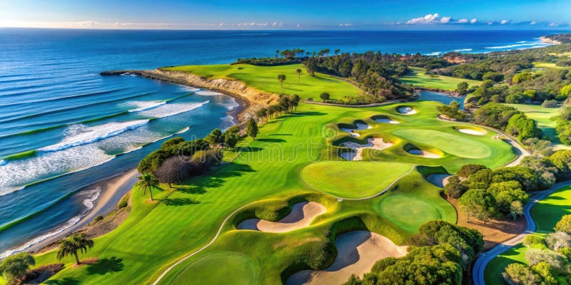 Oceanfront Golf Course Lush Greens Meet Rolling Waves. Generative AI ...