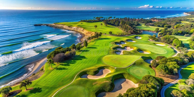 Oceanfront Golf Course Lush Greens Meet Rolling Waves. Generative AI ...