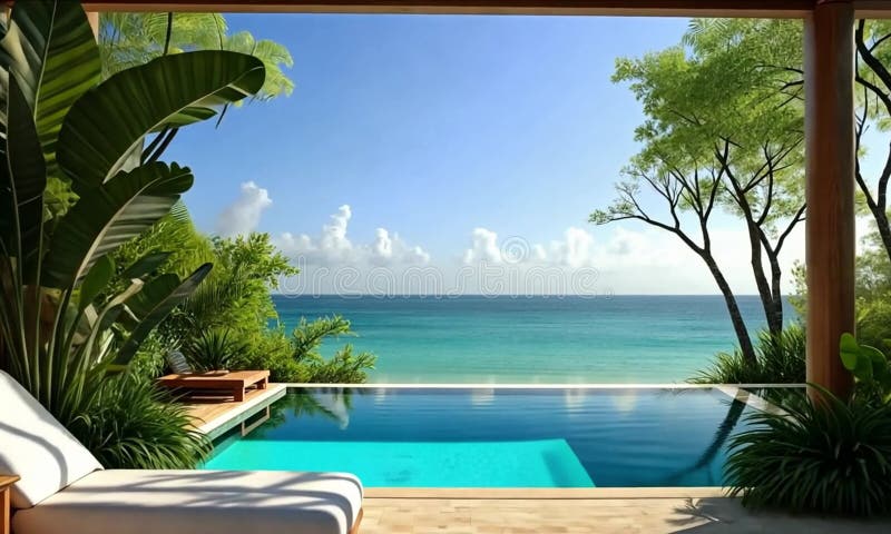 Oceanfront Infinity Pool Paradise Stock Video - Video of foliage ...
