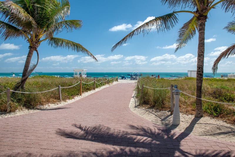 Oceanfront of Miami Beach, Access To the Sea Stock Image - Image of ...