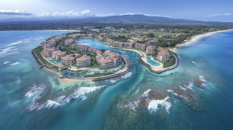 Oceanfront Resort, Island Getaway Stock Illustration - Illustration of ...