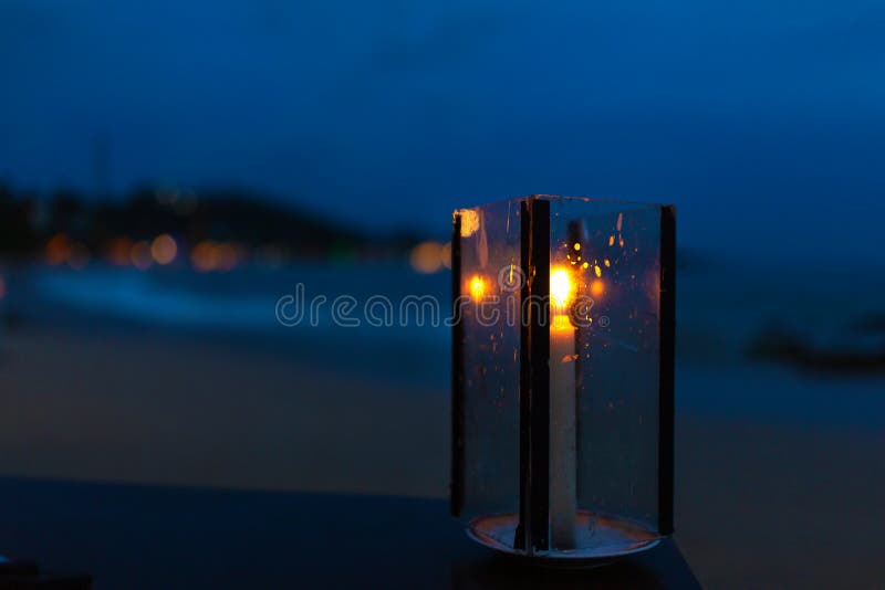 Oceanfront Restaurant with Lights and Tables on a Sandy Beach Stock ...