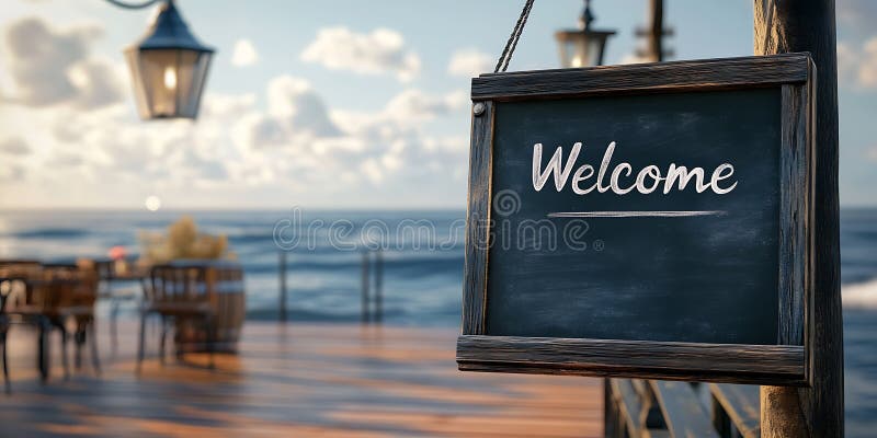 Oceanfront Restaurant Welcome Stock Illustration - Illustration of ...
