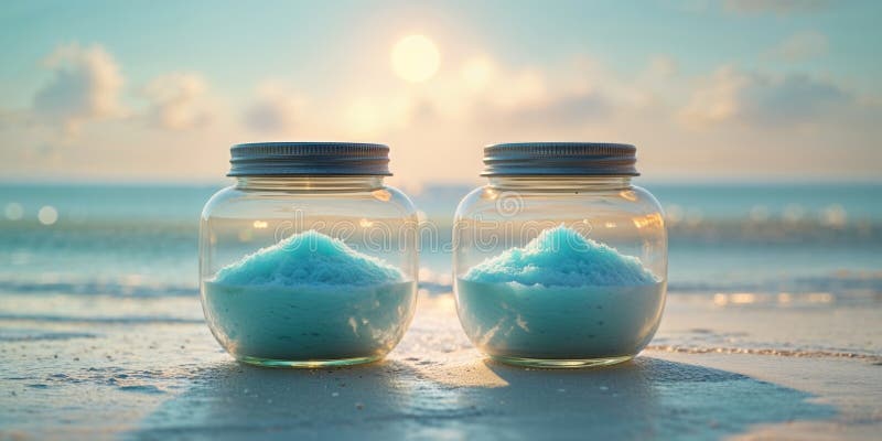 Oceanfront Serenity Two Glass Jars of Calming Blue Substance. Stock ...