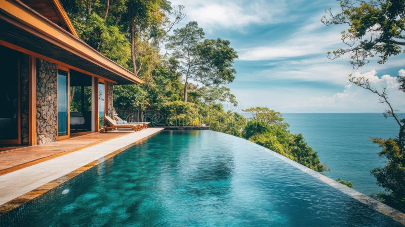 Oceanfront Villa with Infinity Pool. AI Generated Stock Illustration ...