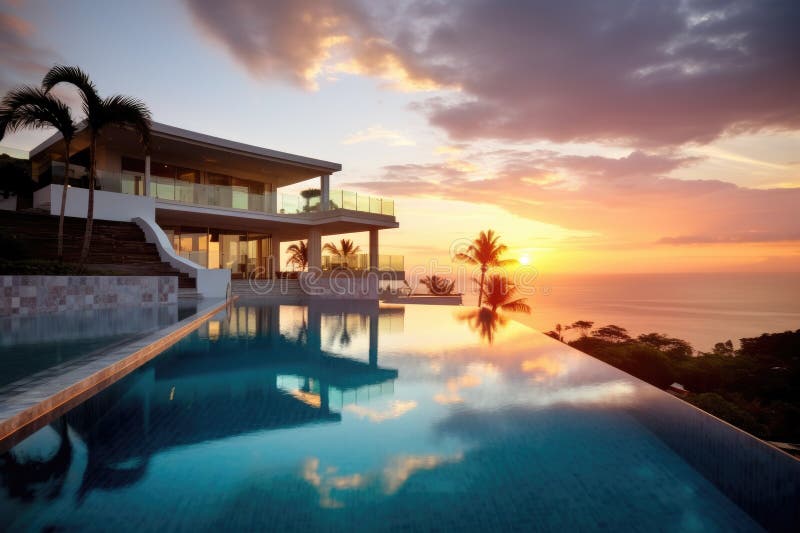 Sunset Oceanfront Villa Infinity Pool Luxury Real Estate Stock Photos ...