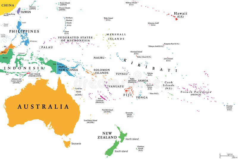 Oceania, Political Map, Australia and the Pacific, Including New ...
