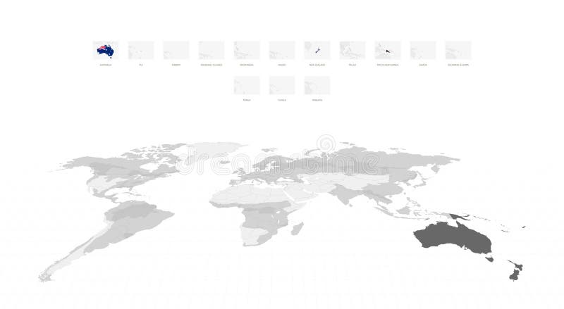 Oceanian Maps in Gray with National Flags. Gray World Map Featuring ...