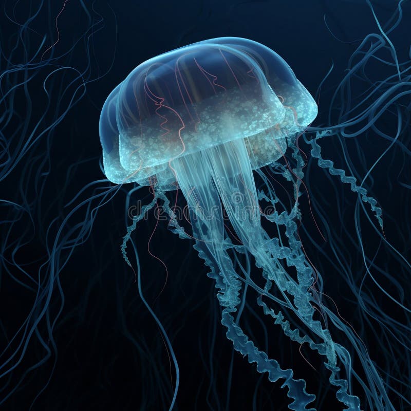 Oceanic Abyss Tentacled Creatures Floating. AI Stock Illustration ...