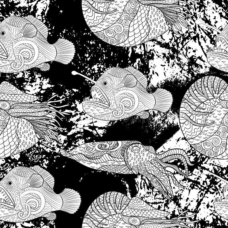 Oceanic Animals Zentangle Seamless Pattern. Stock Vector - Illustration ...