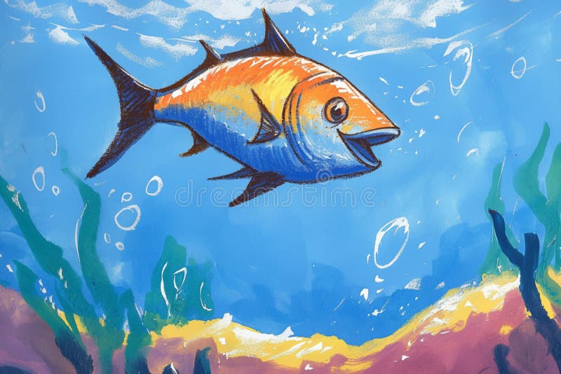 Oceanic Art Concept Drawing of a Fish on Sea Background Stock ...