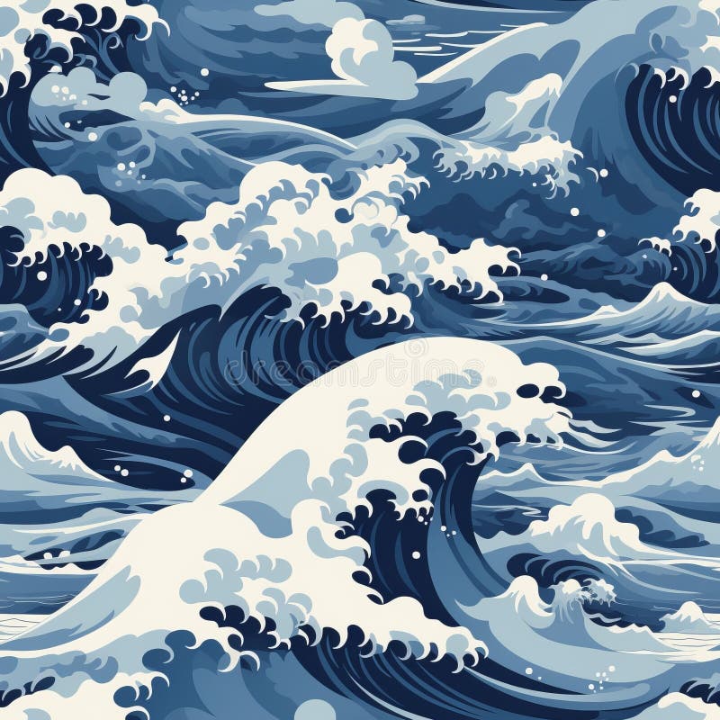 Oceanic Blue Waves Seamless Pattern for Textiles, Wallpaper and Design ...