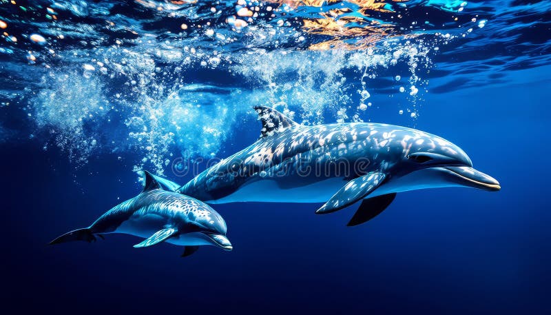 Oceanic Dolphins: a Serene Underwater Ballet Stock Illustration ...