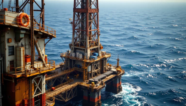 Oceanic Drilling Structure with Layered Platforms, Surrounded by Deep ...