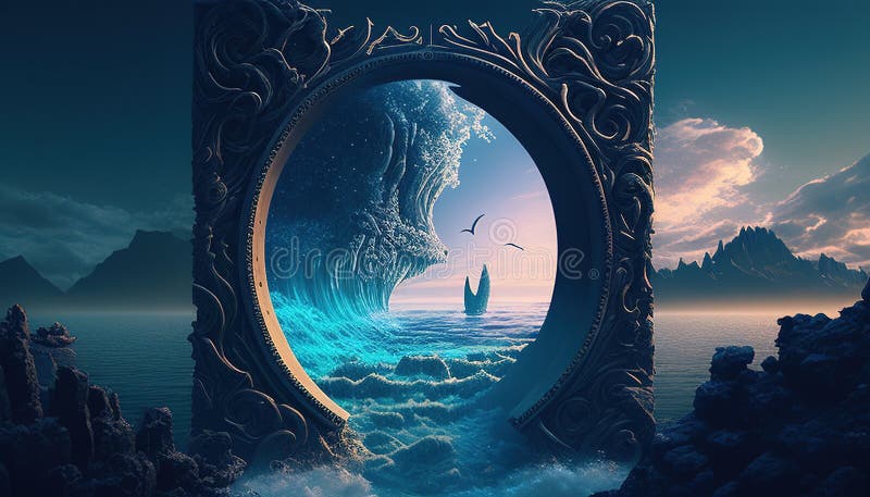 Oceanic Gateway Portal, Digital Art Illustration, Generative AI Stock ...