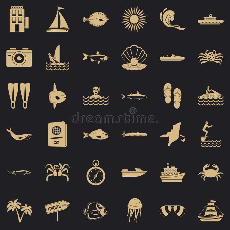Oceanic Icons Set, Simple Style Stock Vector - Illustration of activity ...