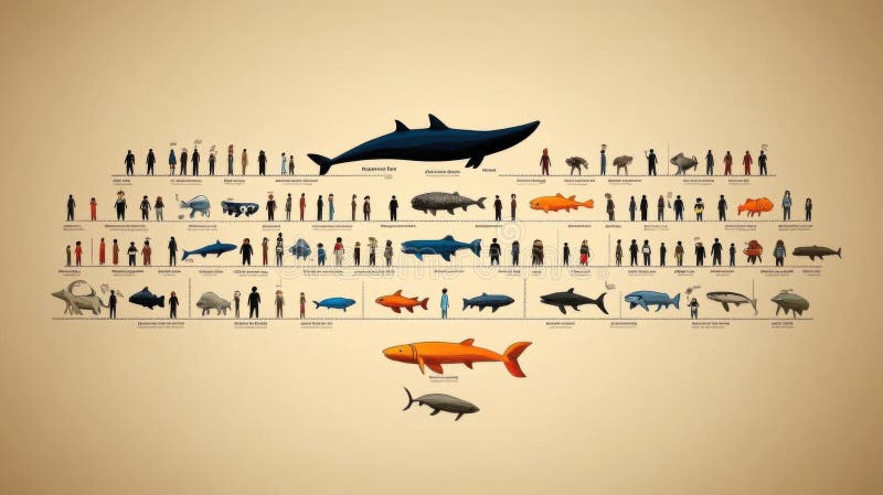 Oceanic Life Size Comparison Chart Stock Illustration - Illustration of ...