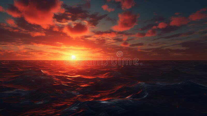 High Resolution Sunset Over Water 3d Wallpaper in E. Munch Style Stock ...