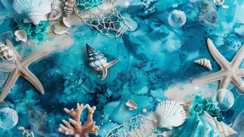 Oceanic Treasure Trove: Starfish, Shells, and Marine Textures Stock ...
