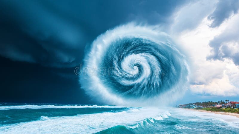 Oceanic Vortex Under Dark Sky a Swirling Vortex of Ocean Water Rises ...