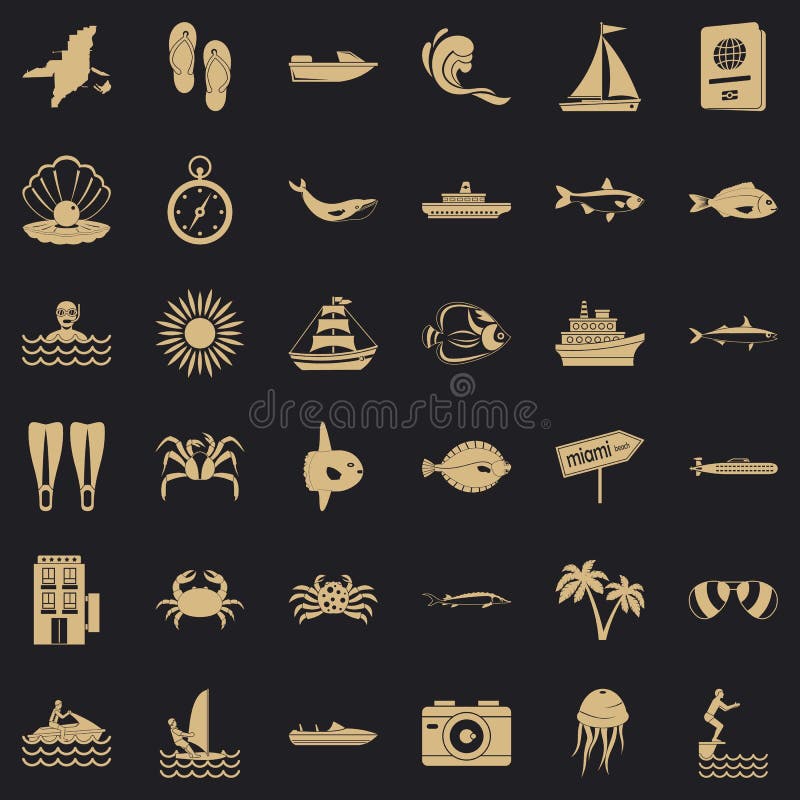 Oceanographic Icons Set, Simple Style Stock Vector - Illustration of ...
