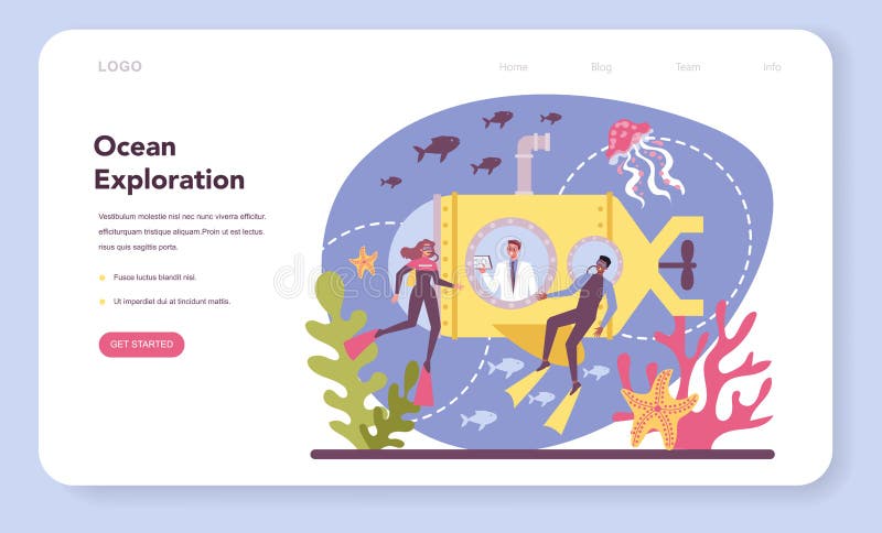 Oceanologist Web Banner or Landing Page Set. Oceanography Scientist ...