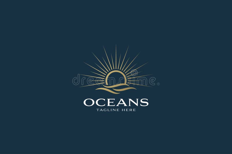 Elegant Ocean Logo Abstract Illustration with Golden Waves and Sunrise ...