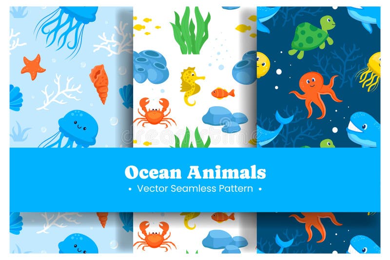 Oceans Seamless Pattern Design Featuring Ocean Decorative Elements in a ...