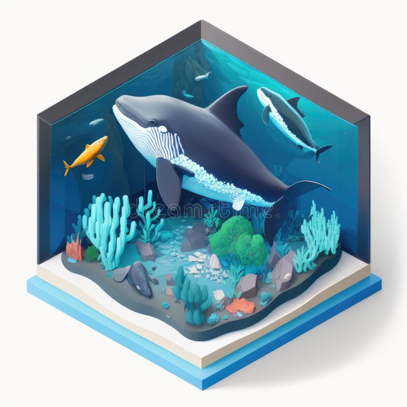 Oceans and Whales, Isometric Low Poly View AI Generation Stock ...
