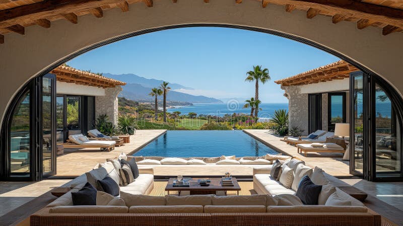 Oceanview Luxury Villa Poolside Patio Stock Photo - Image of design ...