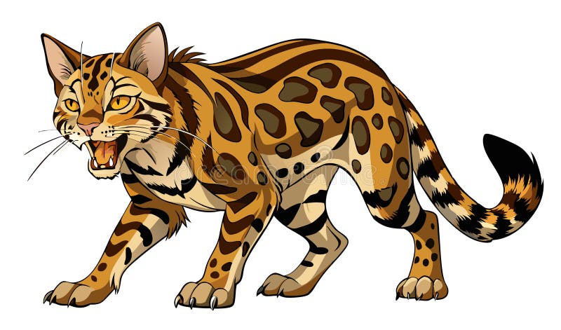 Ocelot in Aggressive Swipe with Rippling Muscles and Feline Power Stock ...