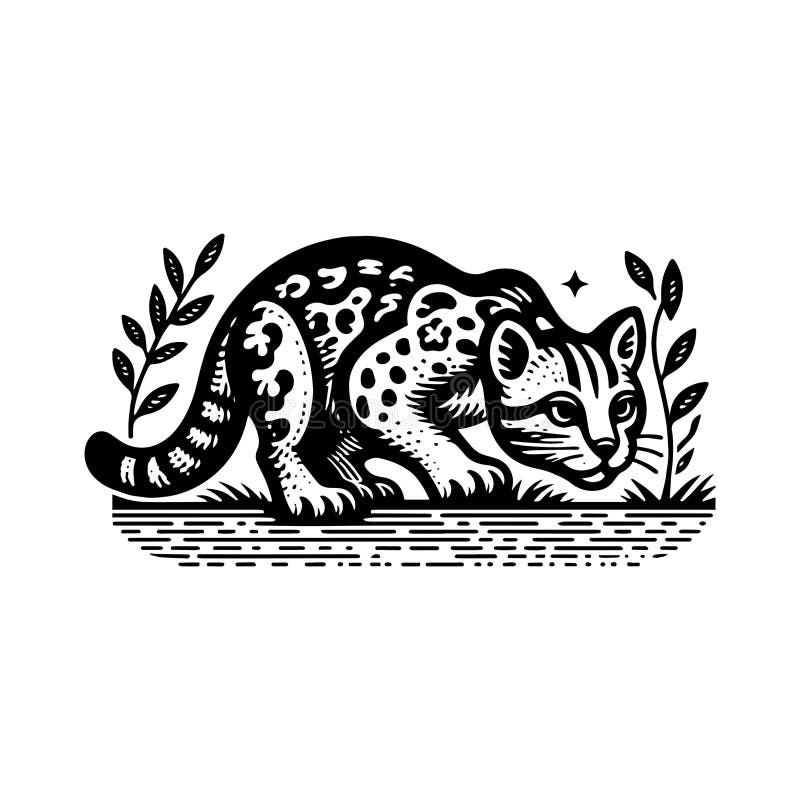 Ocelot Hunting Vector Icon Vintage Logo Retro Illustration Design ...